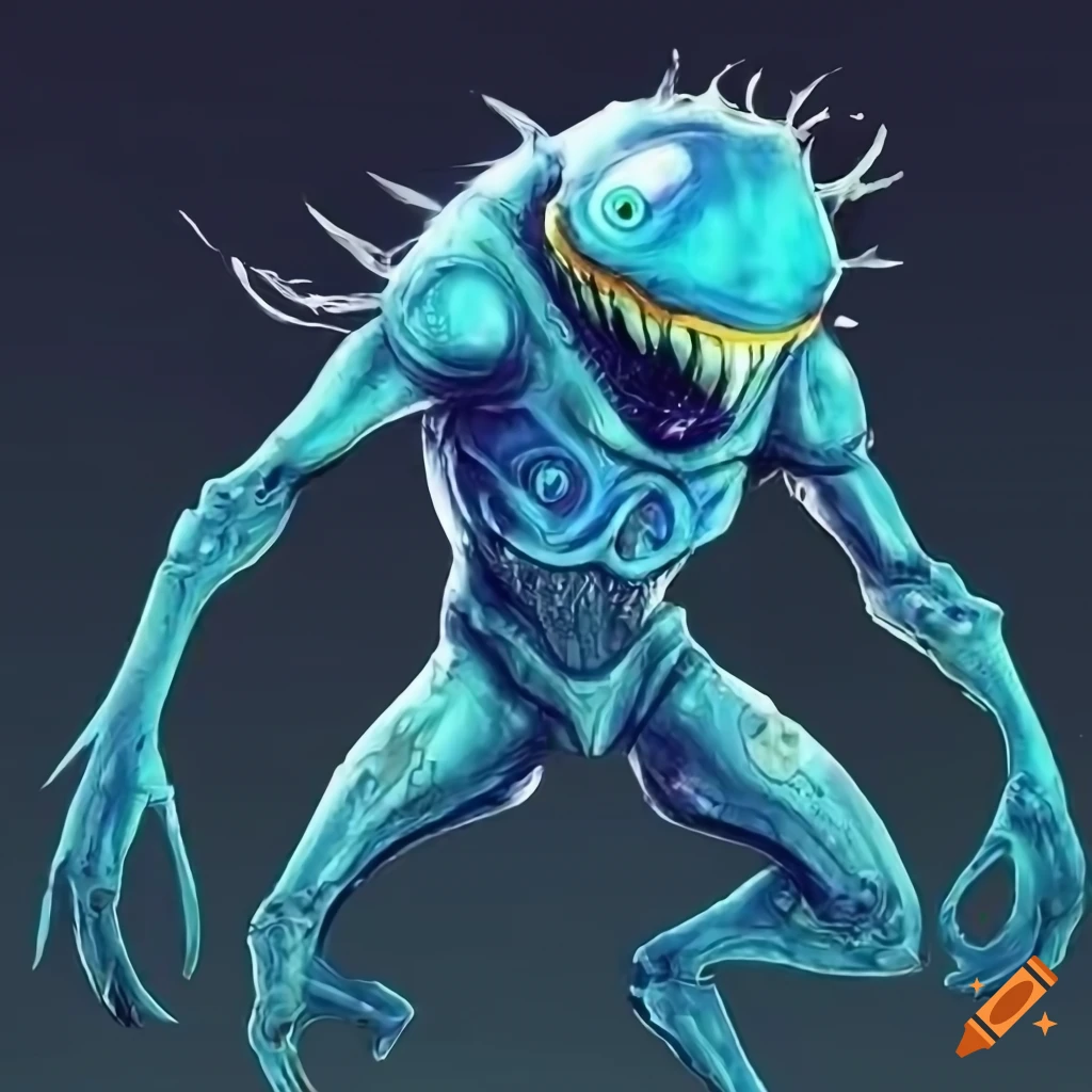 Blue fish humanoid alien space pirate in metroid style on Craiyon