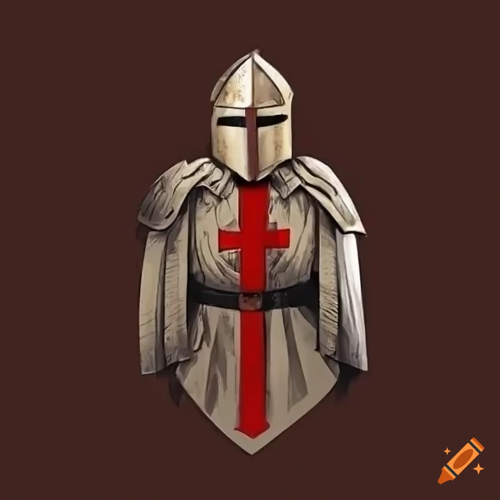 Templar helmet with red Christian cross on medieval background on Craiyon