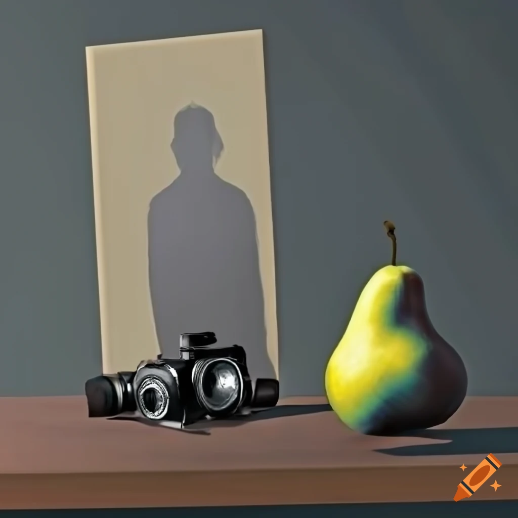 Surrealistic still-life scene inspired by magritte with a black canvas ...