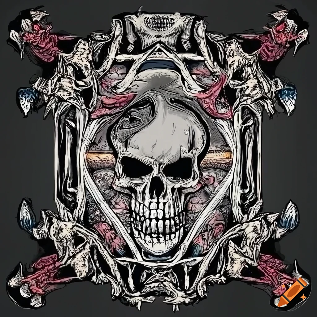 Heavy metal logo with monster skulls and hydralisk bloody skeleton ...