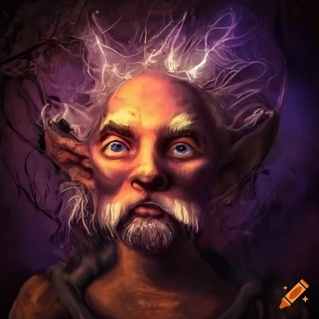 Portrait of a deep gnome with glowing fungi in a magical setting on Craiyon