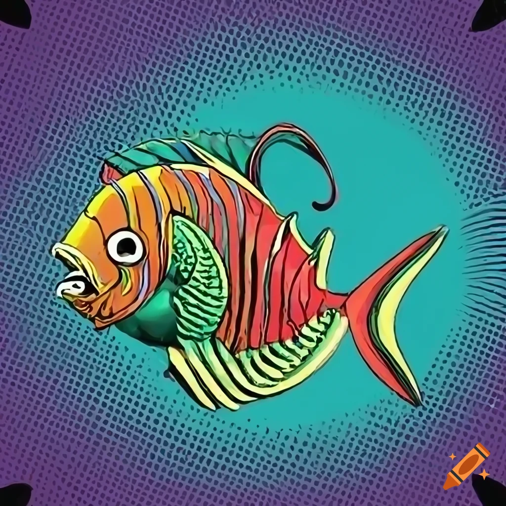 Exotic cartoon fish underwater in a pop art style on Craiyon