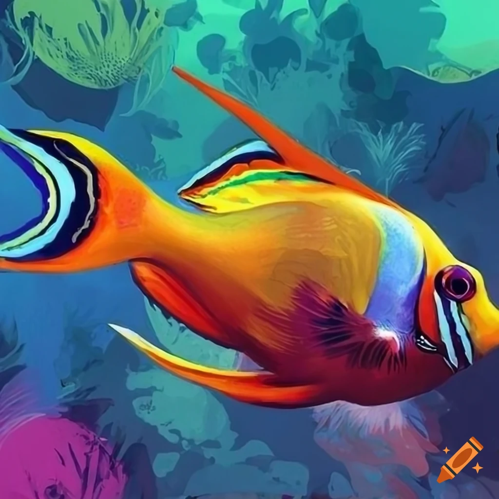 Exotic fish in a vibrant undersea pop art style on Craiyon