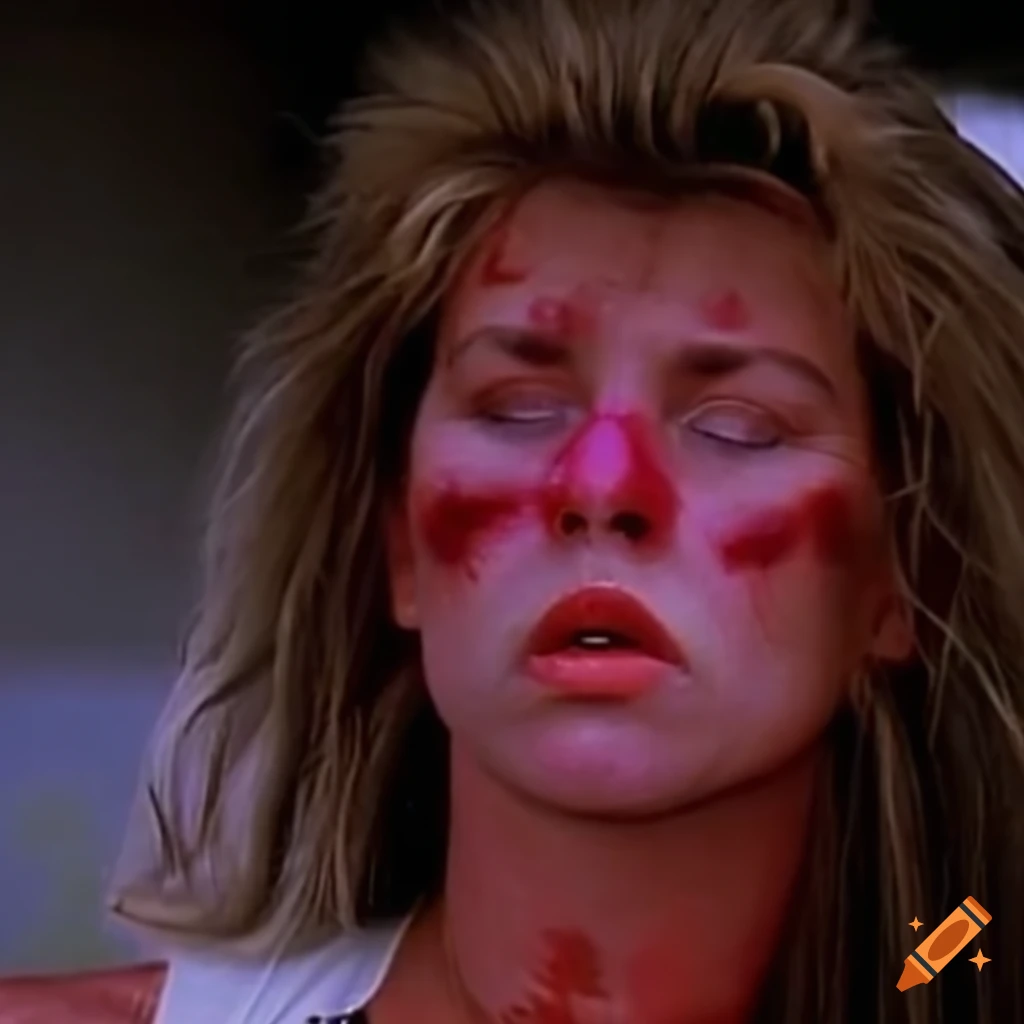 80s movie scene of defeated female martial fighter on Craiyon