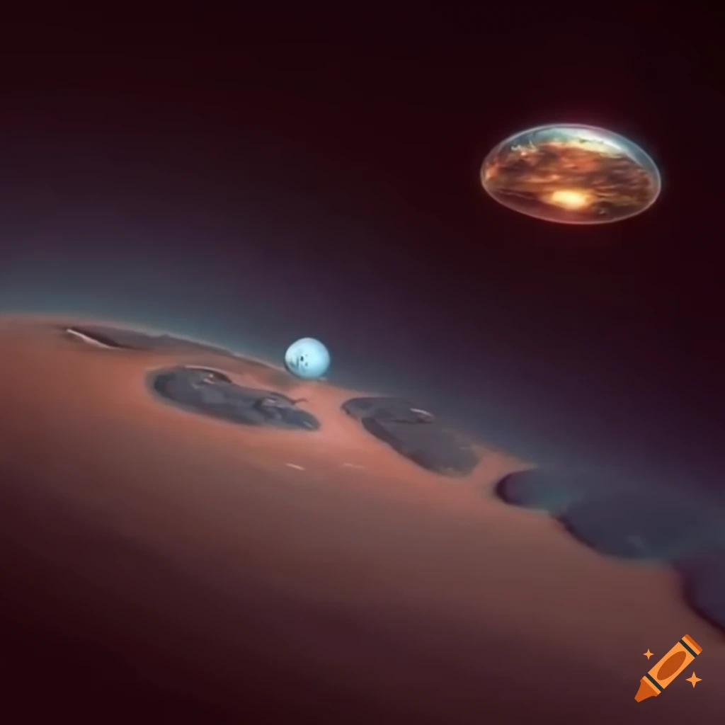 Establishing shot of a small planetary colony in a 1980s space ...