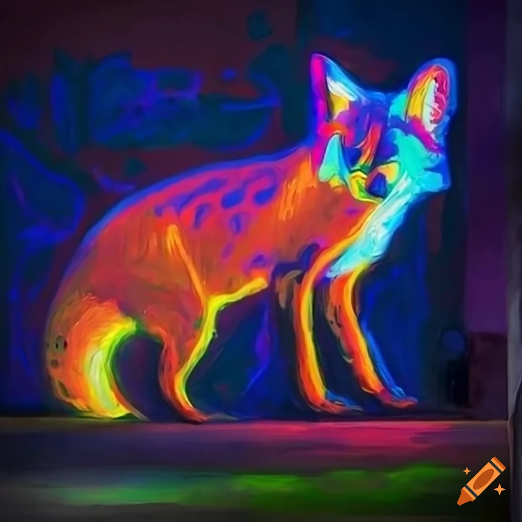 Neon painting of a fox on the streets at night on Craiyon