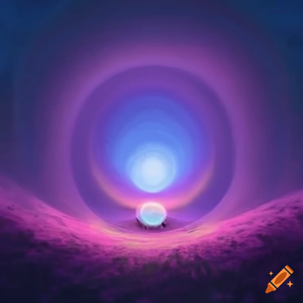 White portal opening in a vast serene meadow under a twilight sky on ...