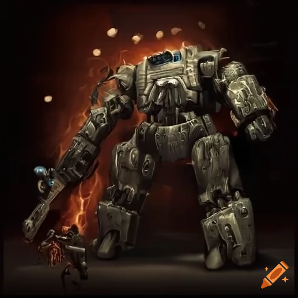 Giant war robot with massive legs and fists, equipped with a chest ...