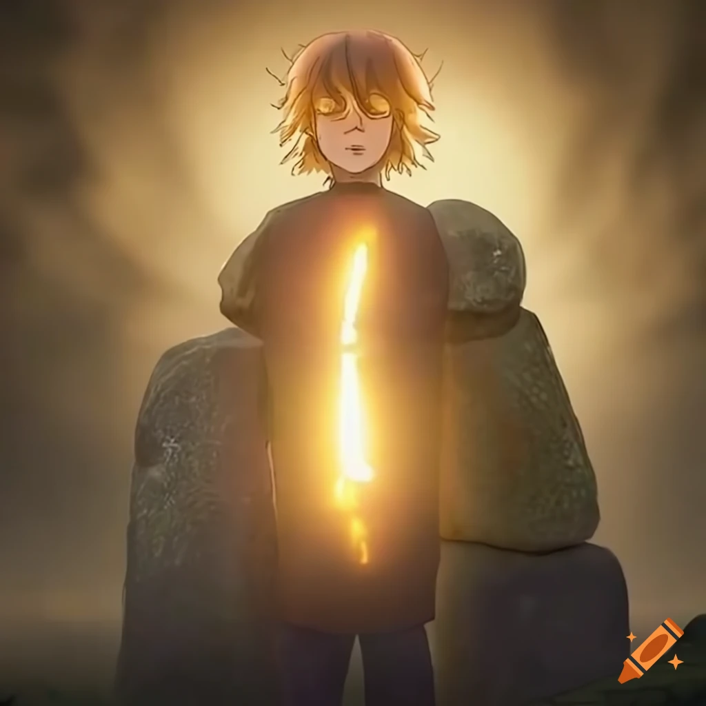 Mikey standing confidently in an ancient stone circle amid a vibrant ...