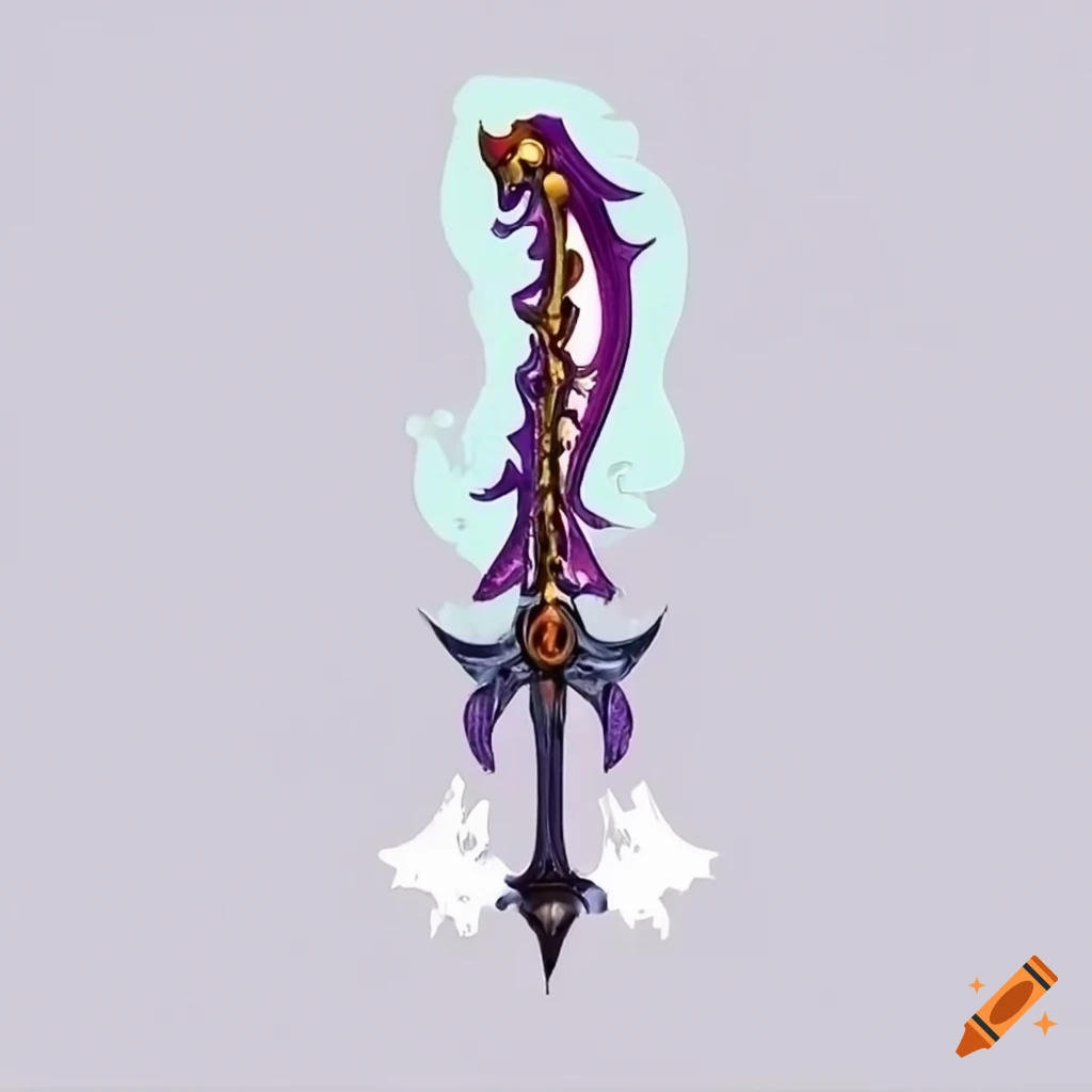 Curved blade keyblade with one-sided guard in a fantasy style on Craiyon