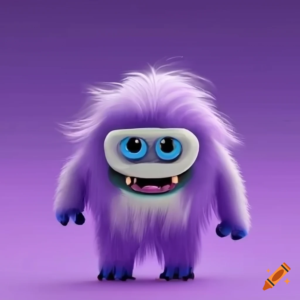 Funny purple yeti with three sharp teeth and soft hair on Craiyon