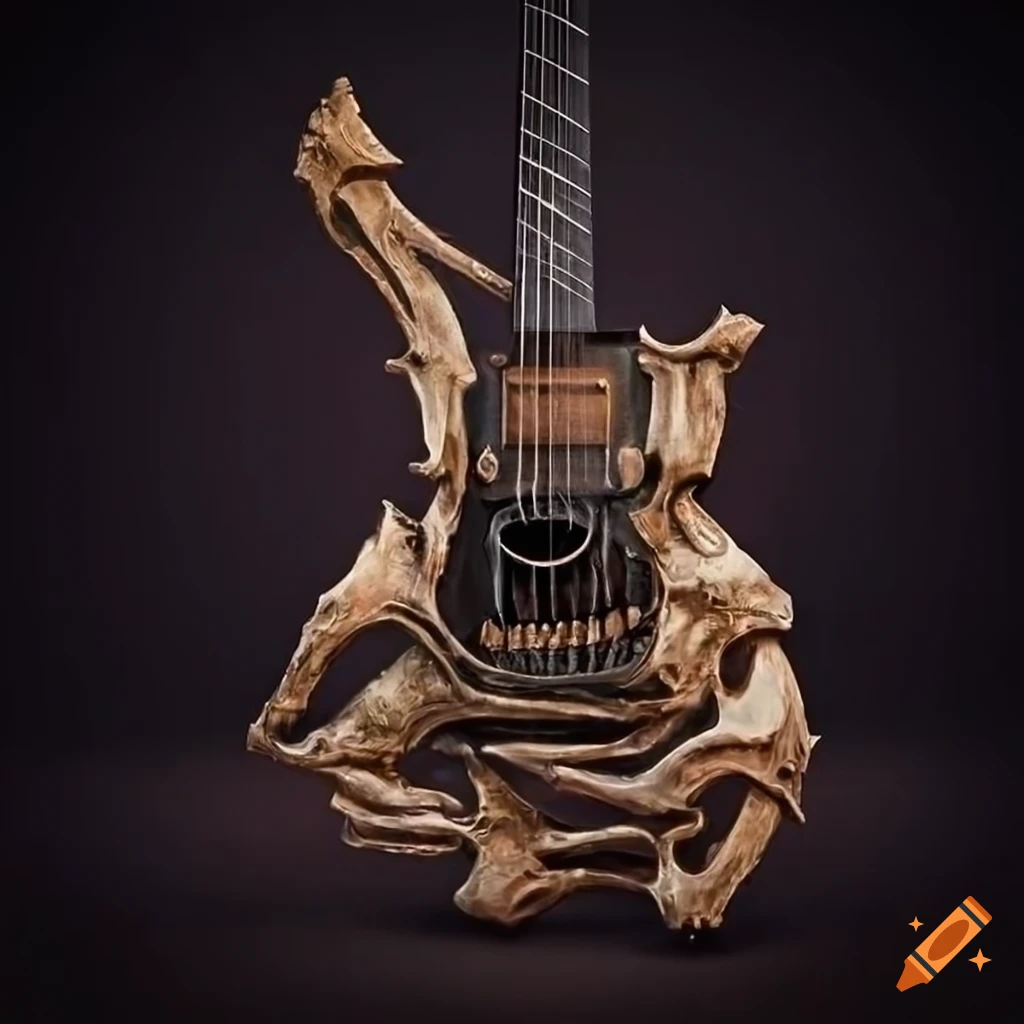 Stylish guitar made out of bones in a post-apocalyptic setting for the ...