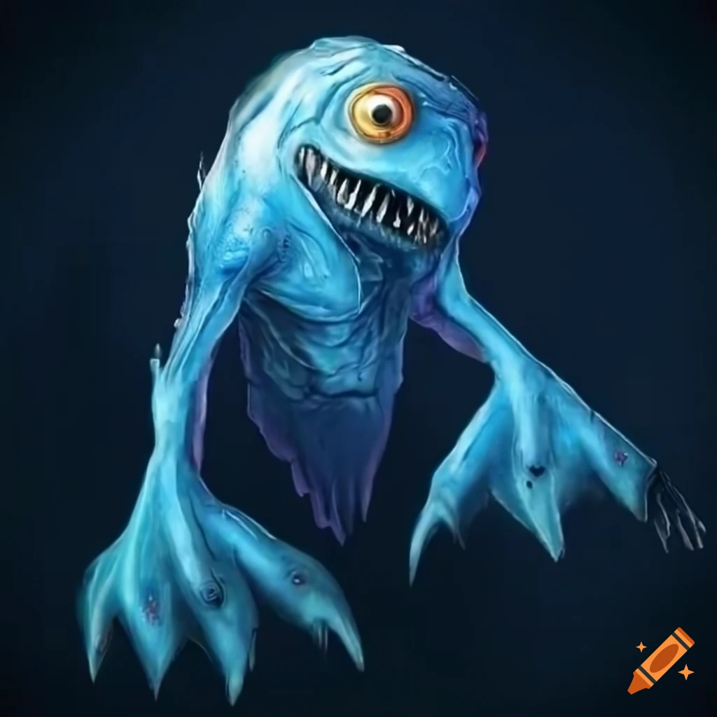 Blue fish humanoid alien space pirate inspired by Metroid in a sci-fi ...