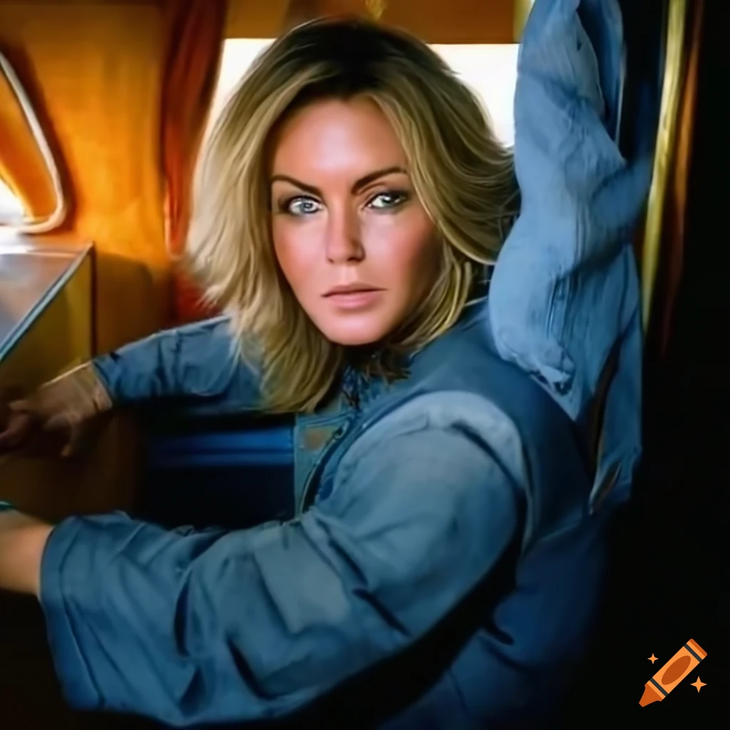 Blonde actress resembling Patsy Kensit in outlaw biker style outfit on ...