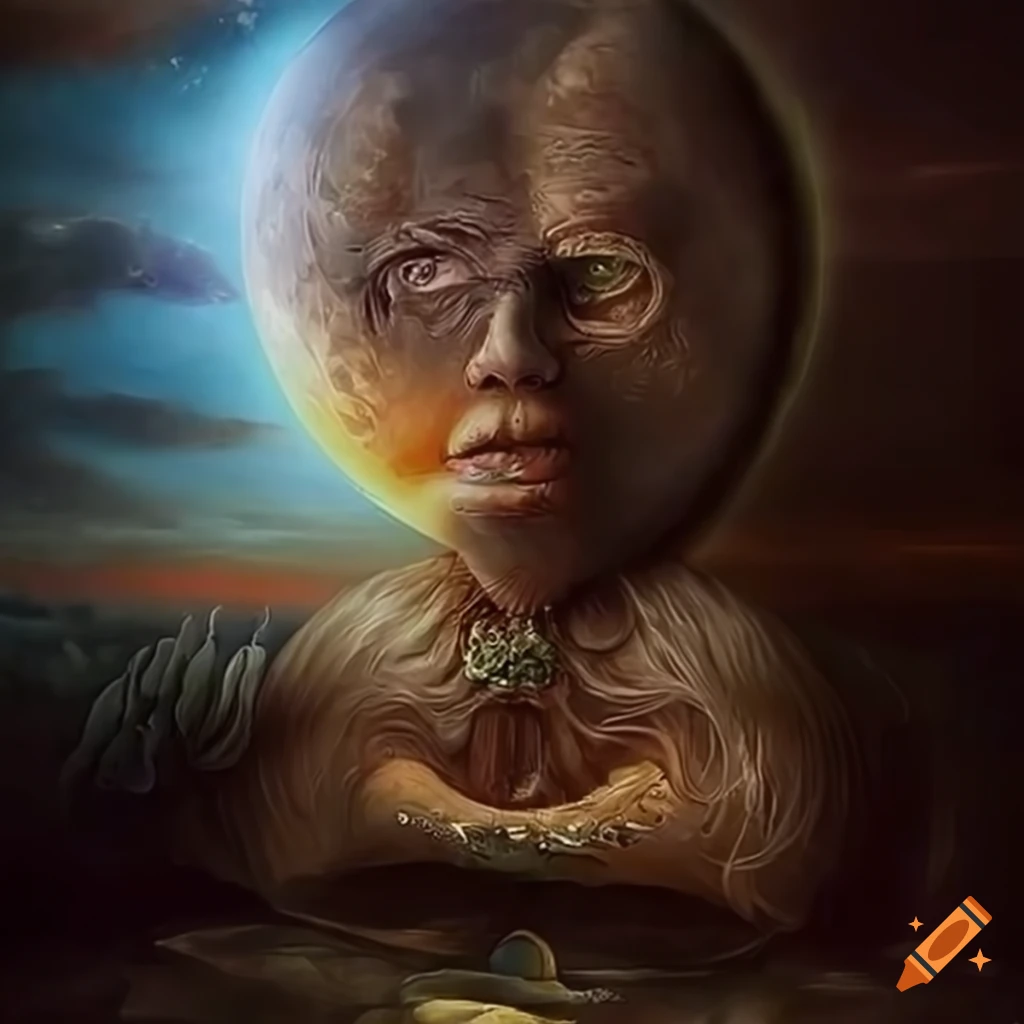 Surreal painting featuring a huge full moon in an epic scene on Craiyon