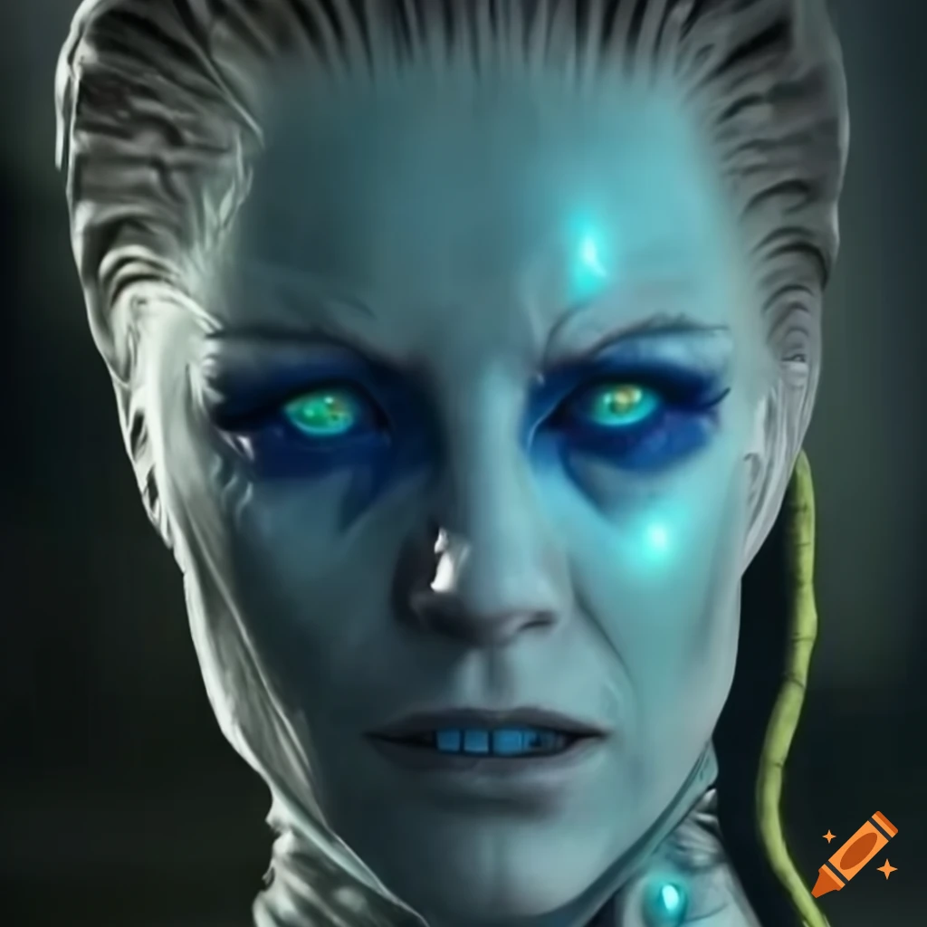 Wraith character with blue skin and glowing green eyes from Stargate ...