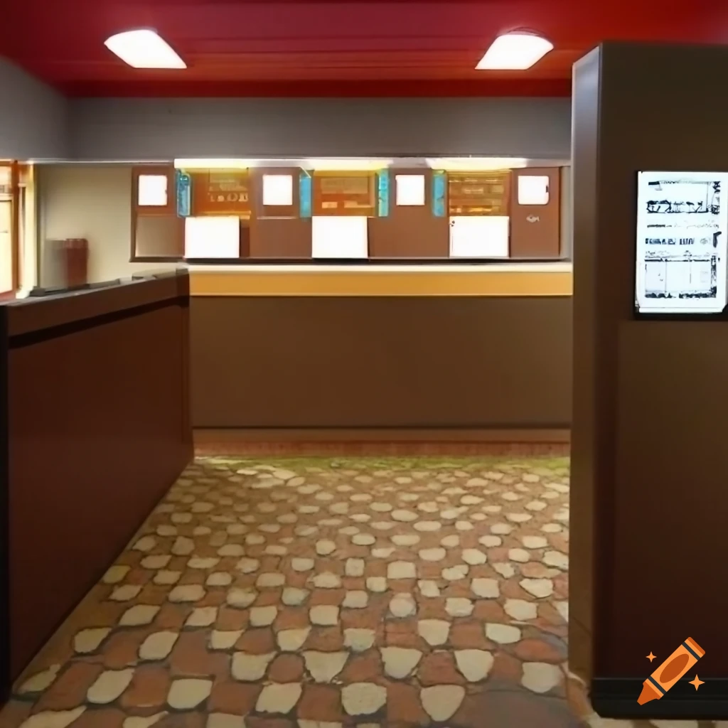 Ticket counter waiting room with three service counters and clear signs ...