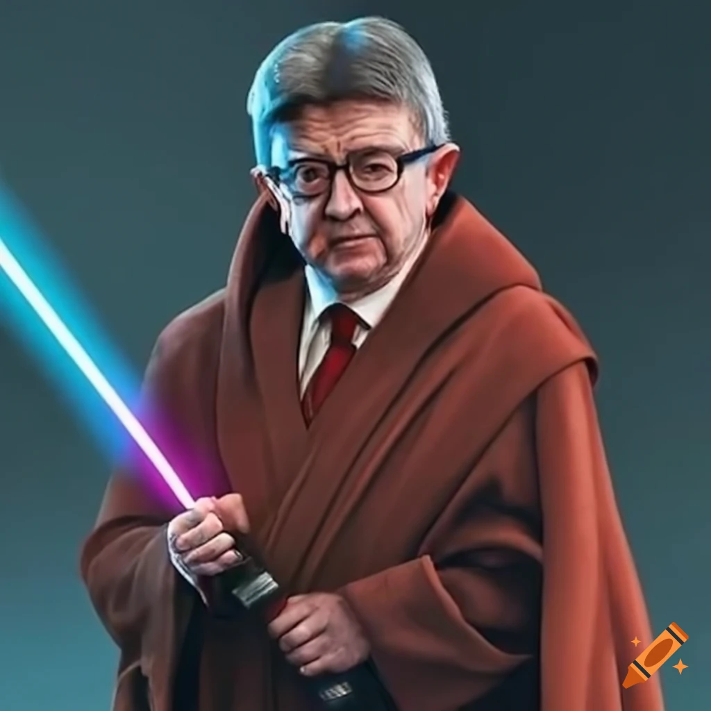 French politician portrayed as a Jedi knight in a Star Wars theme on ...