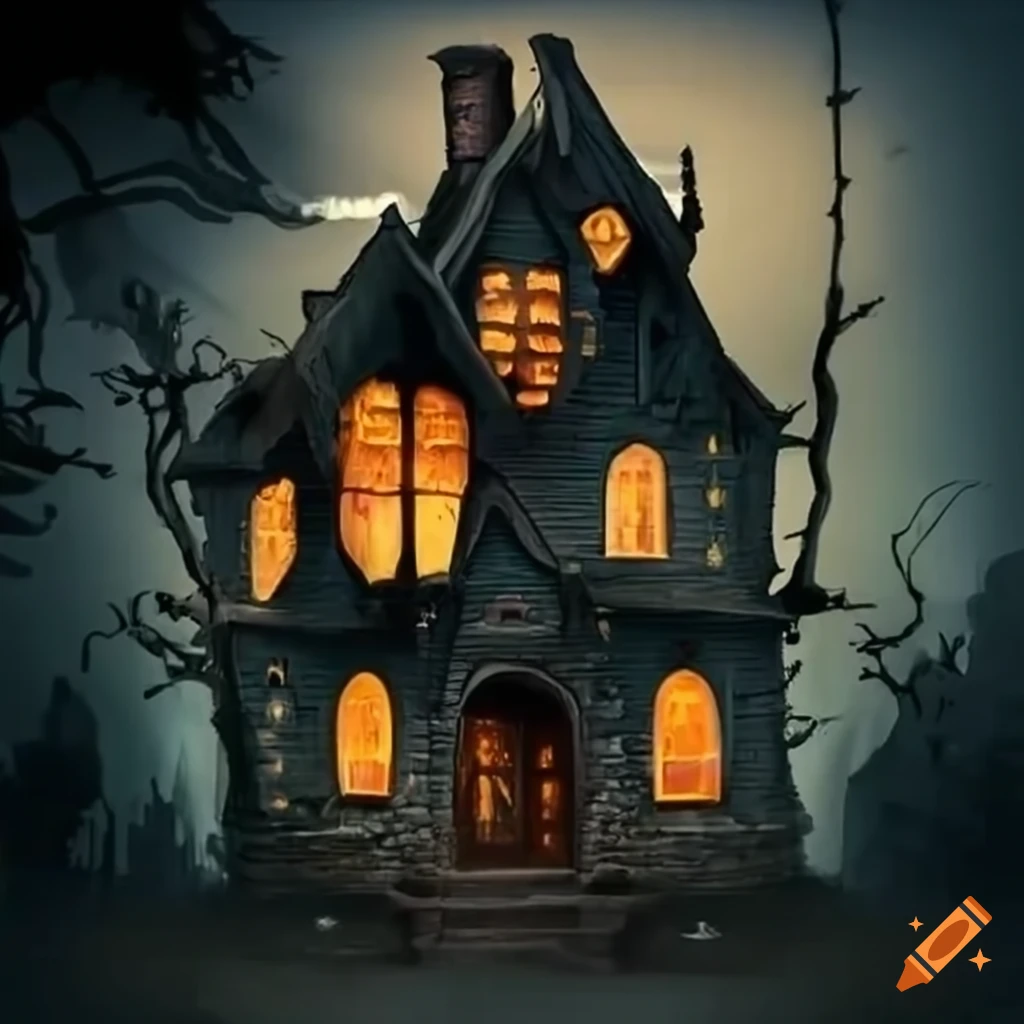 Funny haunted house illustration on Craiyon