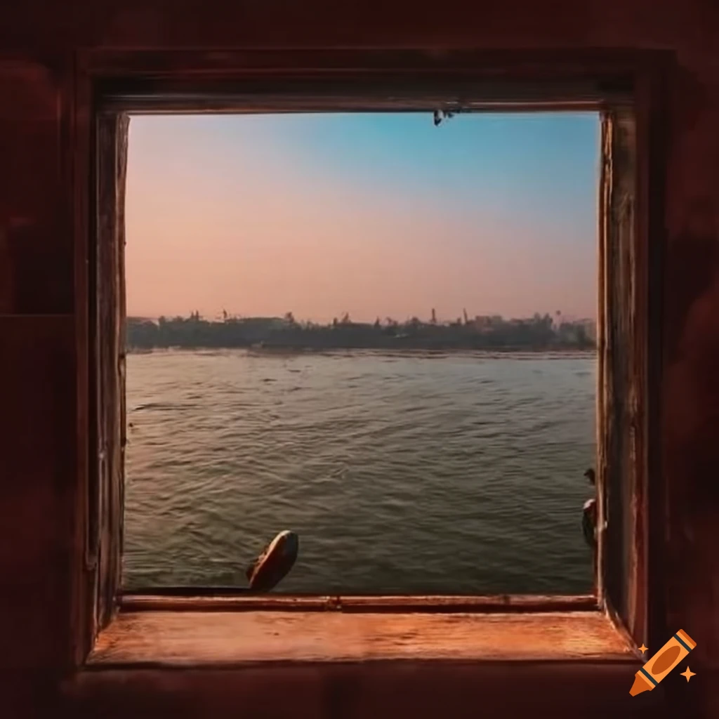 View of the ganges river flowing through a window on Craiyon