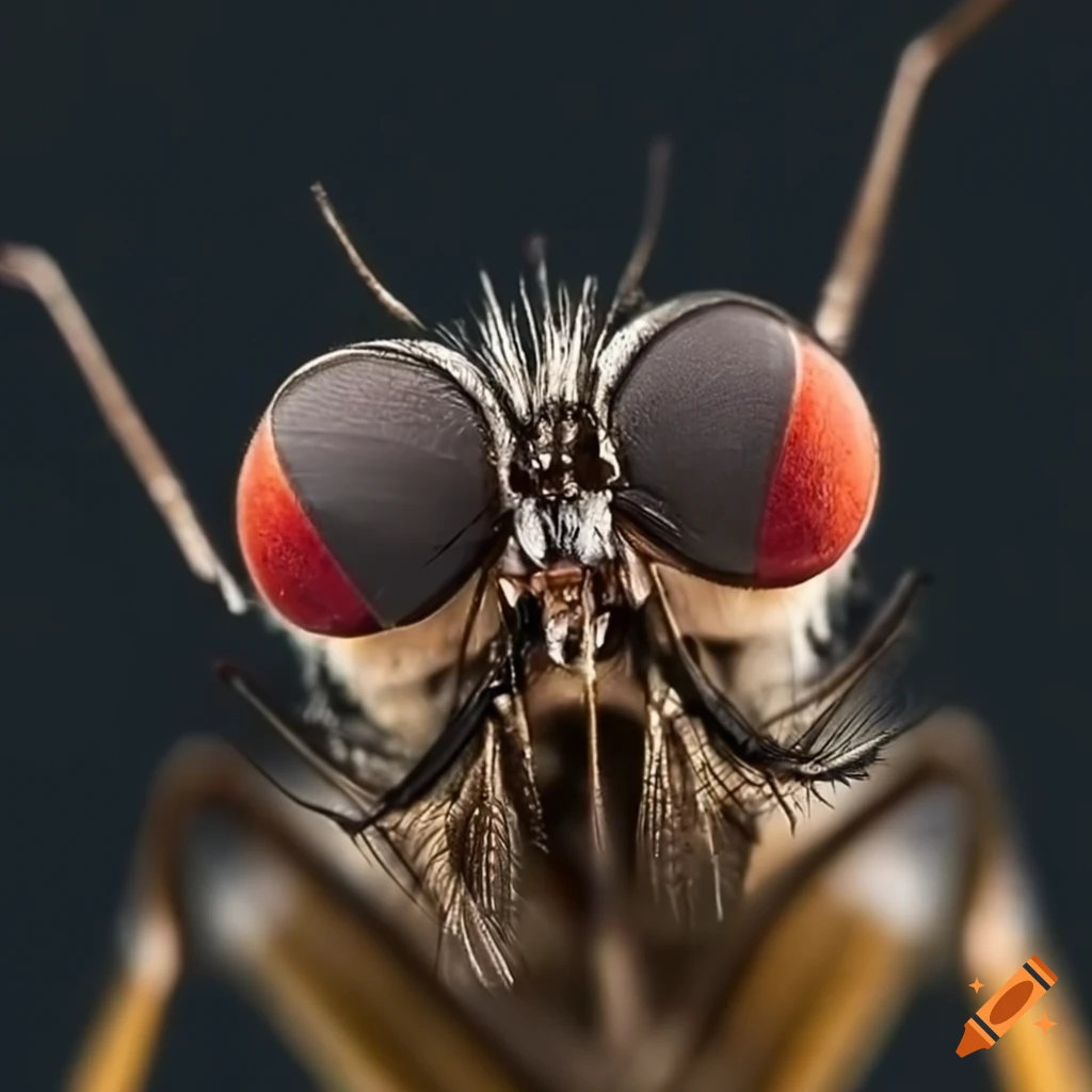 Close-up of a fly's detailed face with a moustache on Craiyon