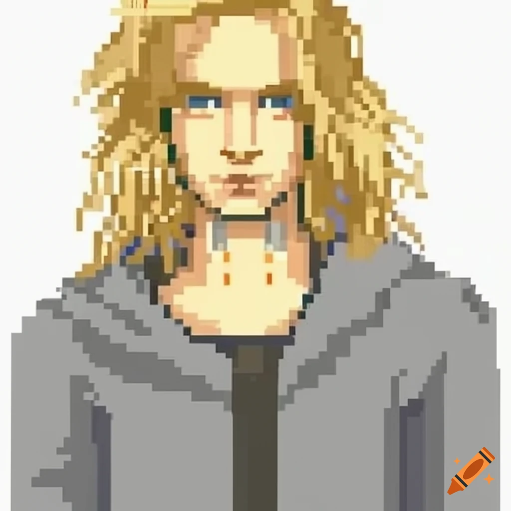 Blonde man with mid-length hair in beautiful pixel art style on Craiyon