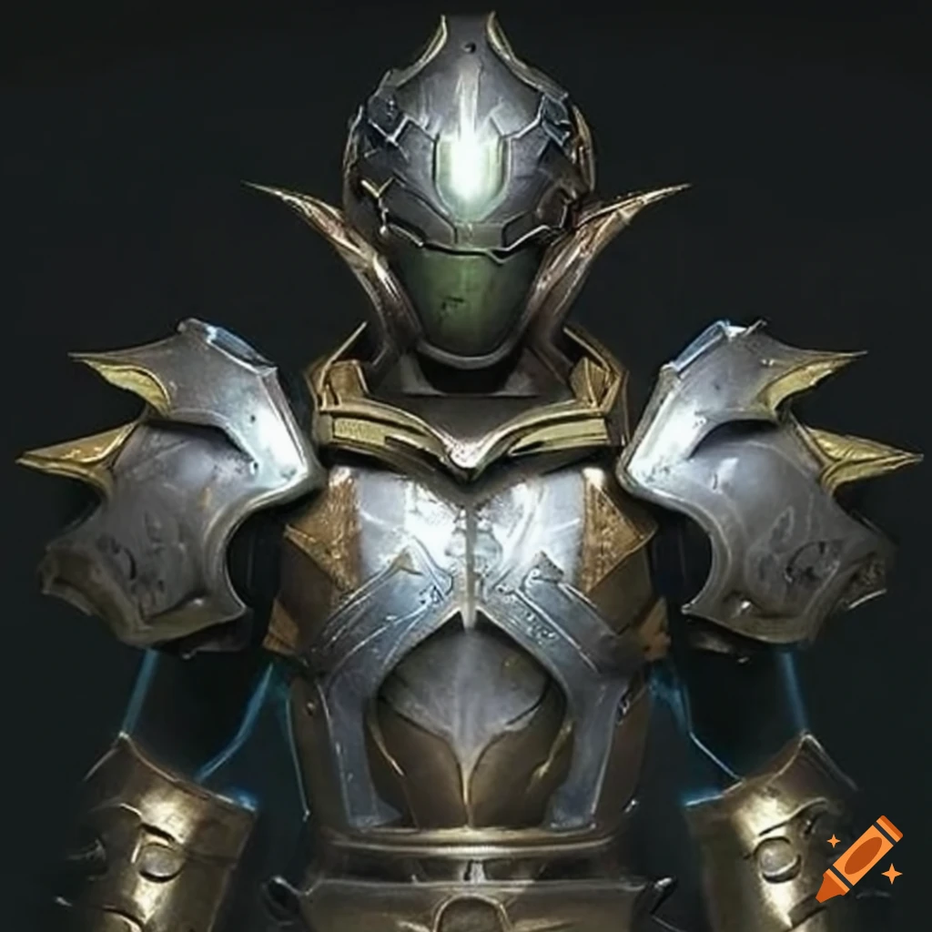 Front view of adorned magical massive body armor element on Craiyon