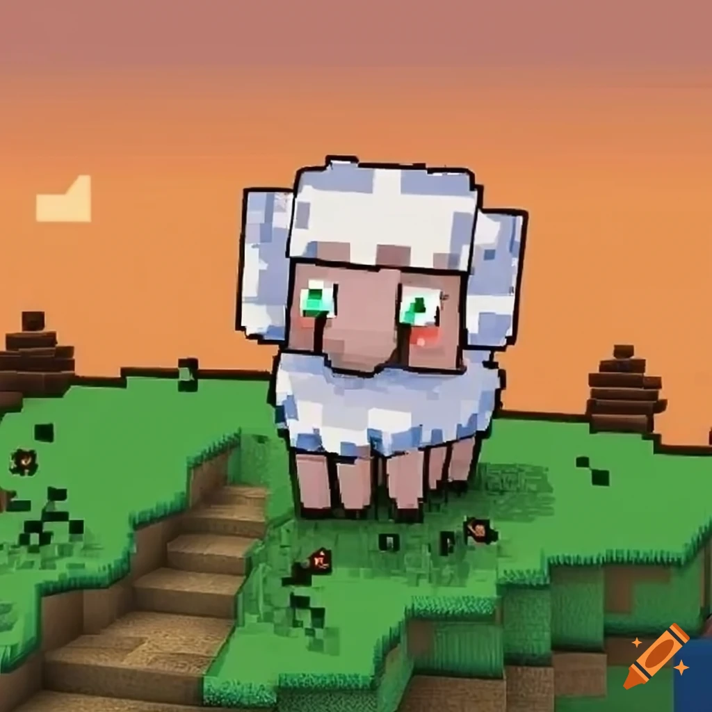 Cute Minecraft sheep prancing on a hill on Craiyon