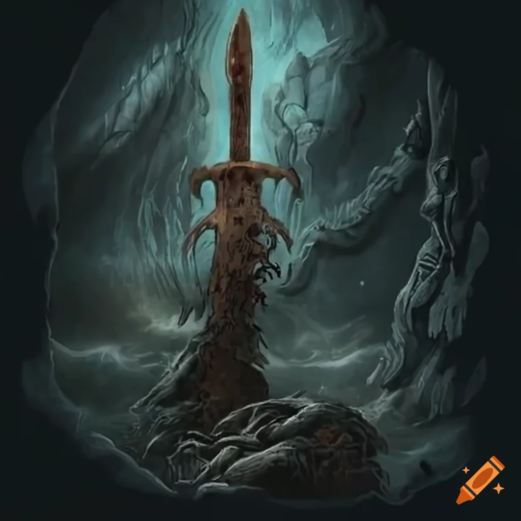 Detailed underwater battlemap with a rusty sword stuck in the sand for ...