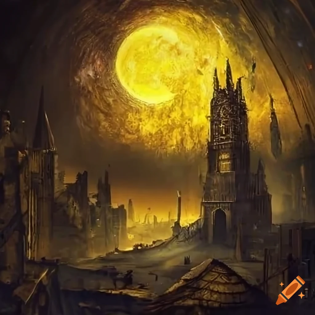 Starry night sky over the lost city of Carcosa in a fantasy horror ...