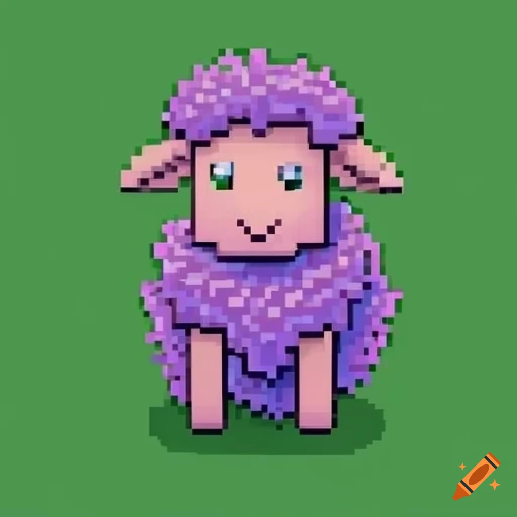 Pixelated purple sheep in graffiti cartoon style on green grass on Craiyon