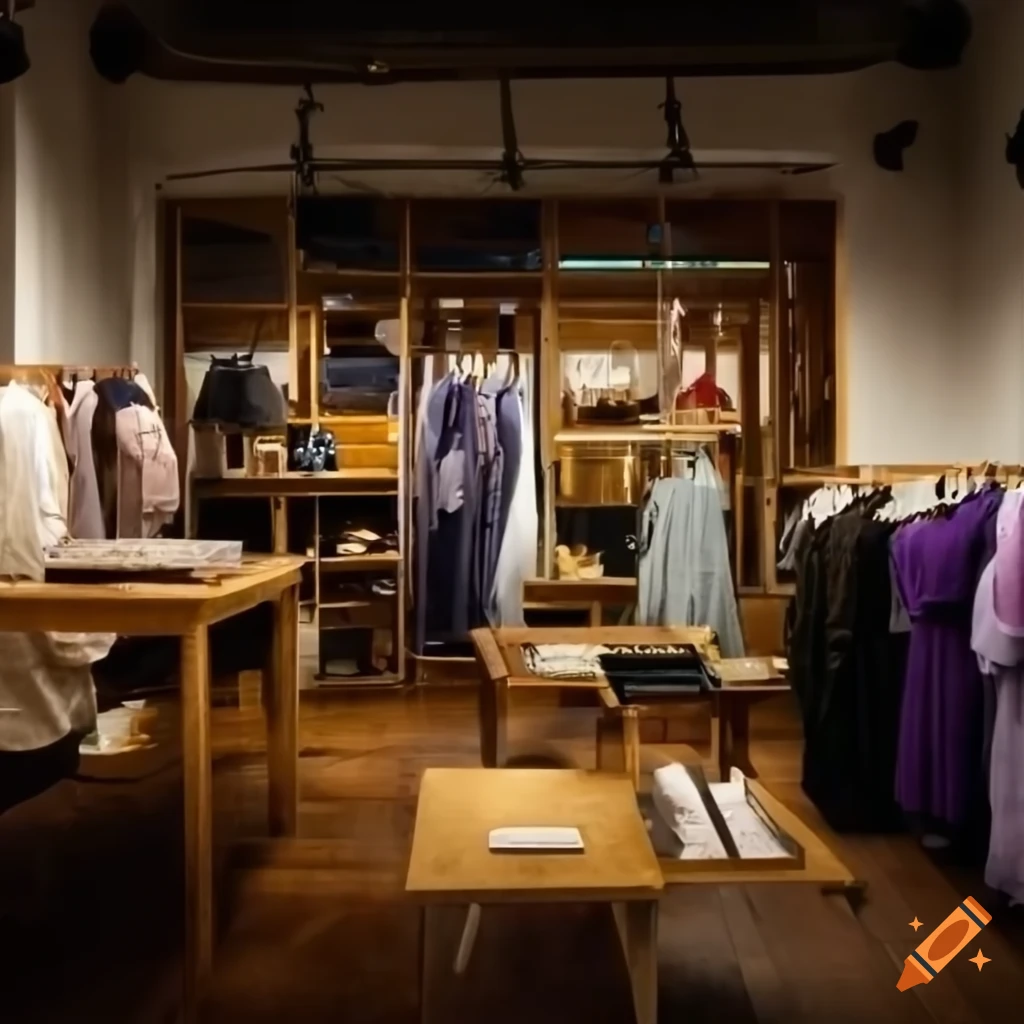 Flagship store of minimalistic clothing with rails and knitting ...