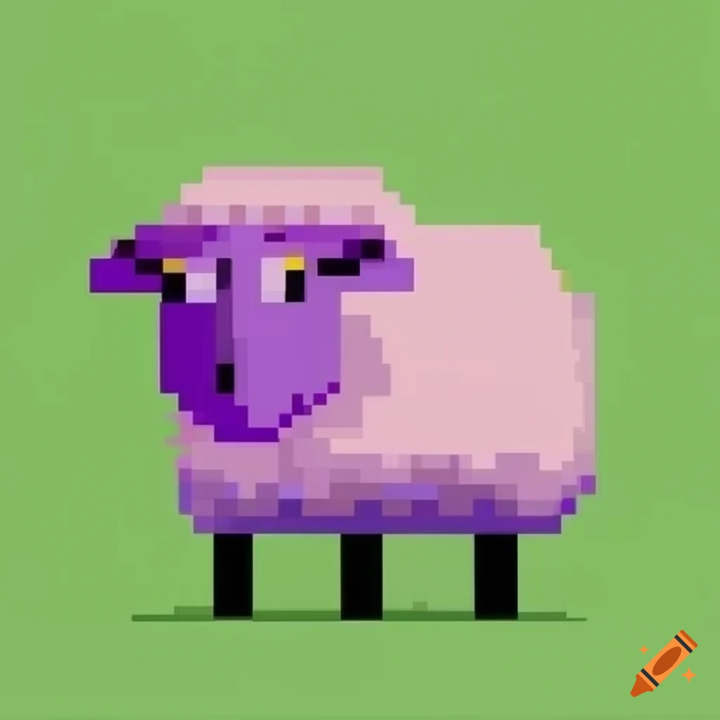 Pixelated purple sheep in green grass cartoon art on Craiyon