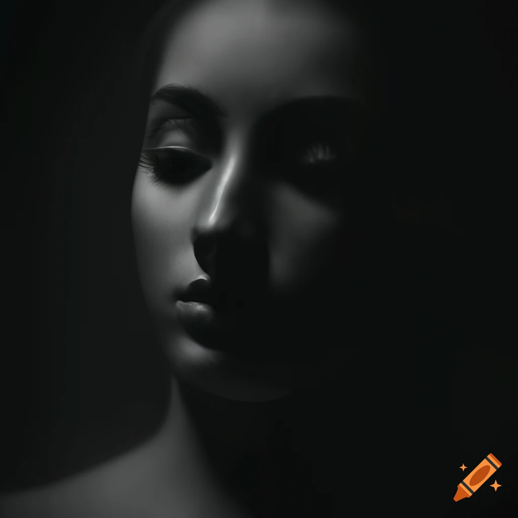 Black and white high-contrast portrait of a woman with dramatic ...