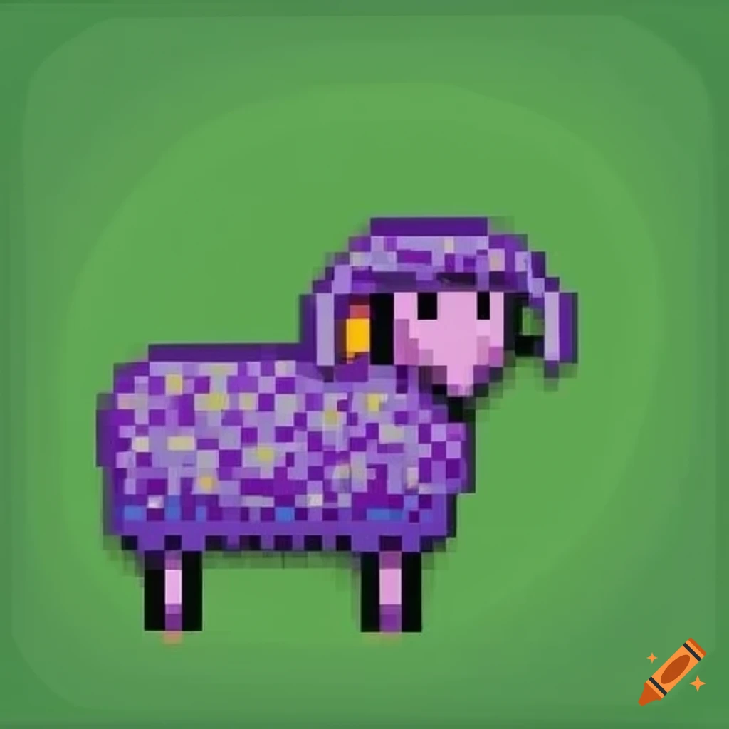 Pixelated purple sheep on green grass in a pop art style on Craiyon