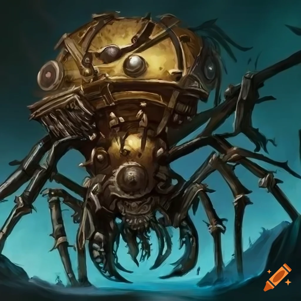 Clockwork automaton spider in fantasy art on Craiyon