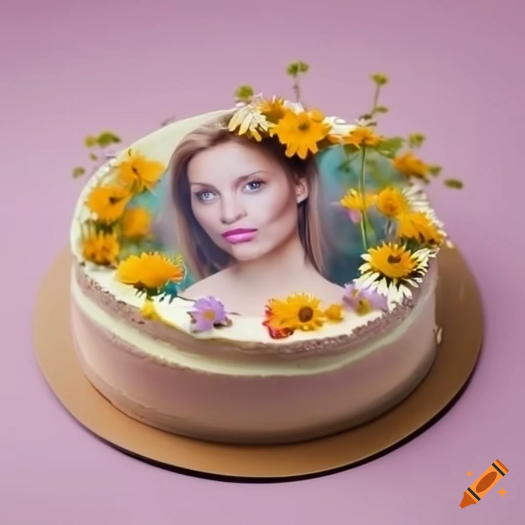 Round cake decorated with august meadow flowers on Craiyon