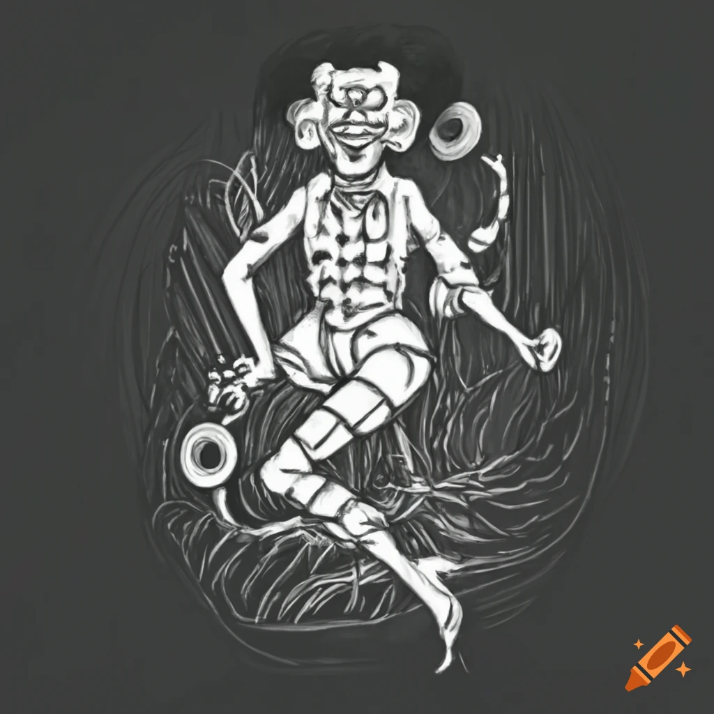 Bronze age clown acrobat in black & white manga style on Craiyon