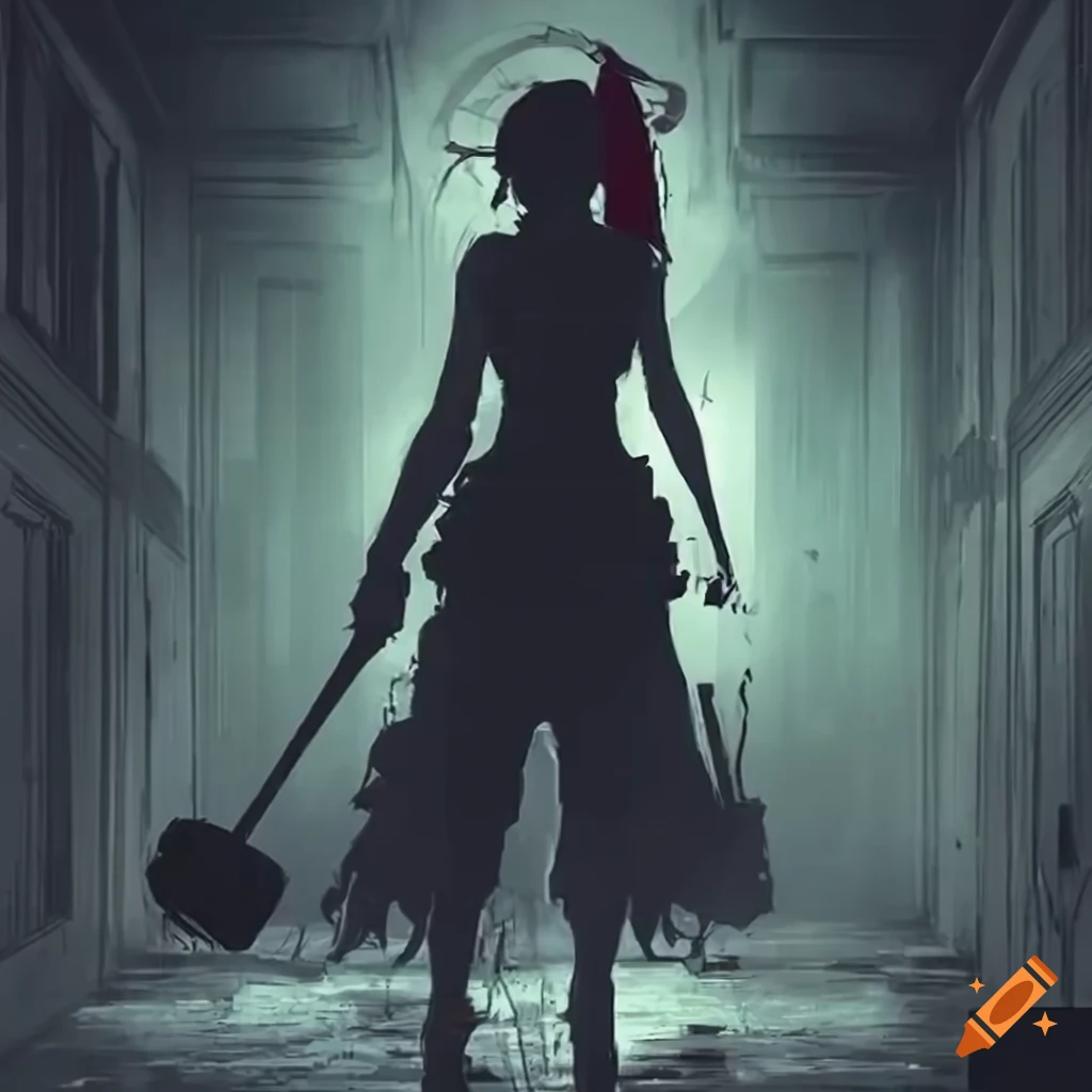 Apocalyptic anime scene with goth silhouette holding an electric ...