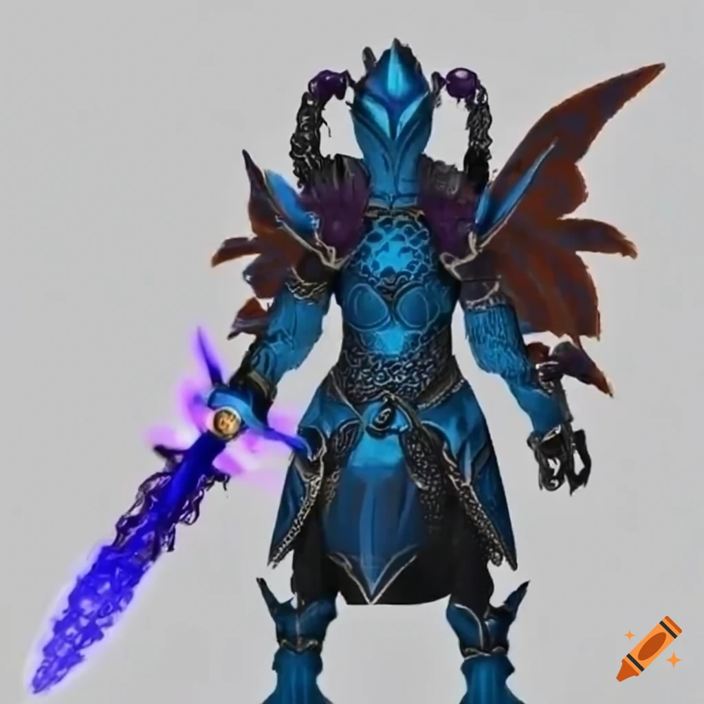Knight slaying a dragon with a glowing blue sword in a fantasy battle ...