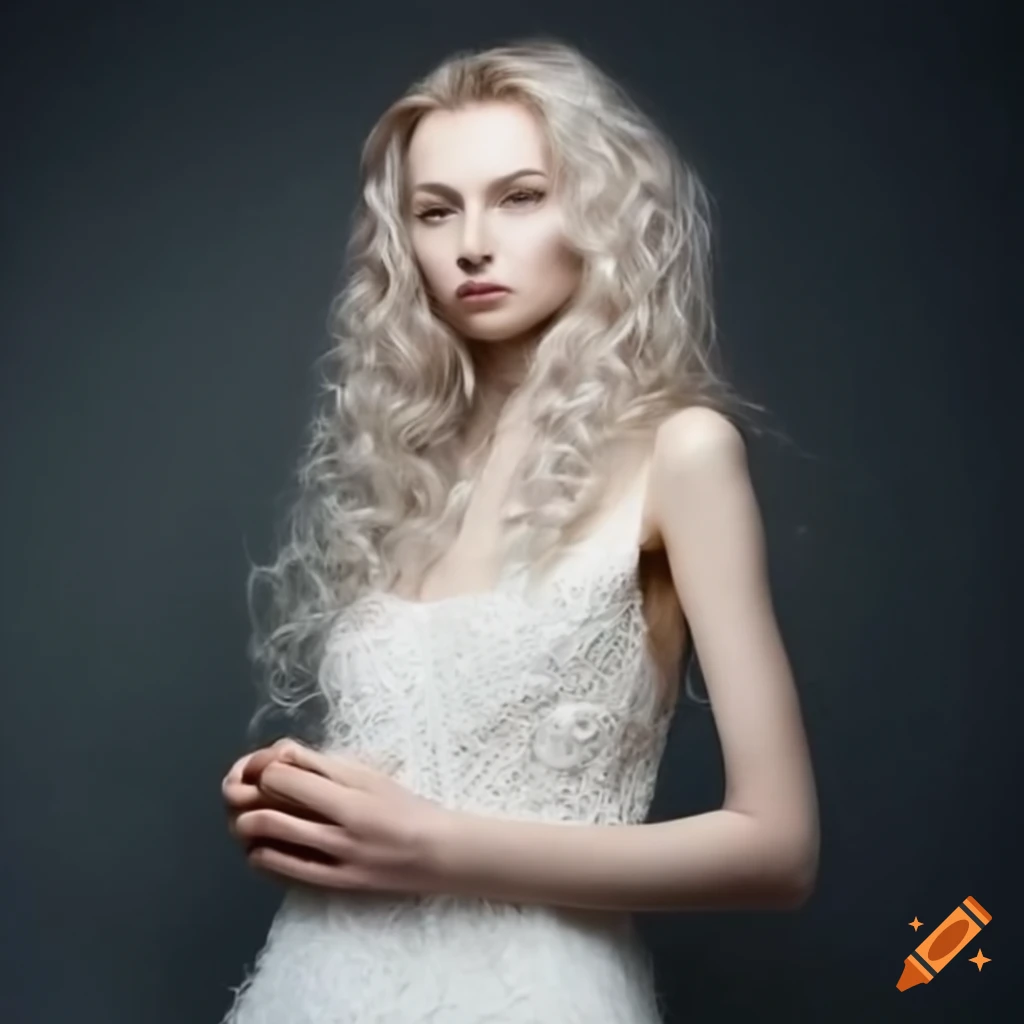 Russian woman with blonde curly hair and white skin on Craiyon