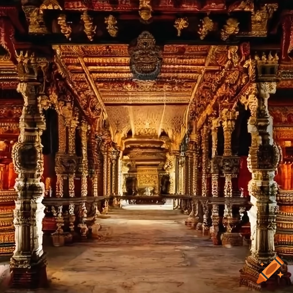 Ornate Kerala Hindu temple buildings with intricate patterns on Craiyon