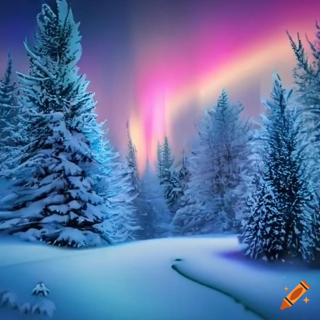 Winter wonderland with vibrant iridescent snowflakes on Craiyon