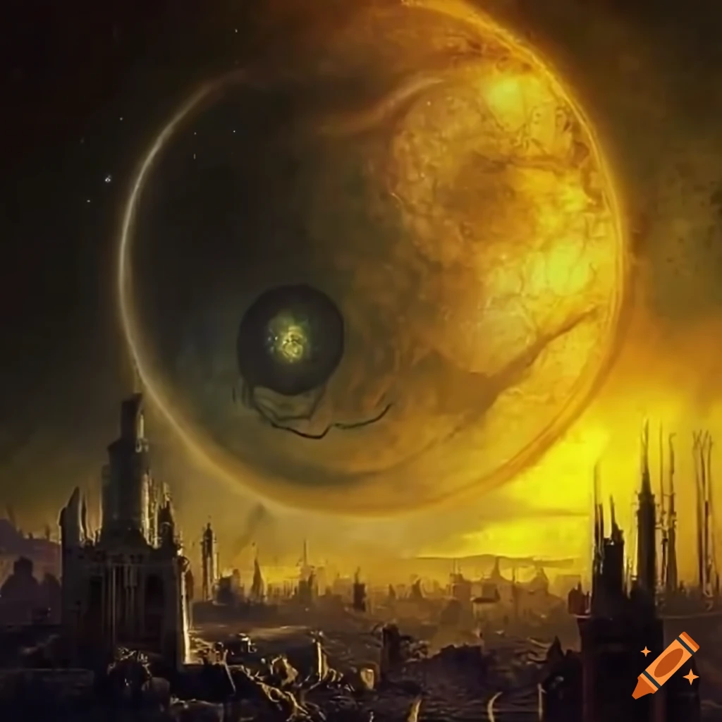 Starry night sky over the lost city of Carcosa in a fantasy horror ...