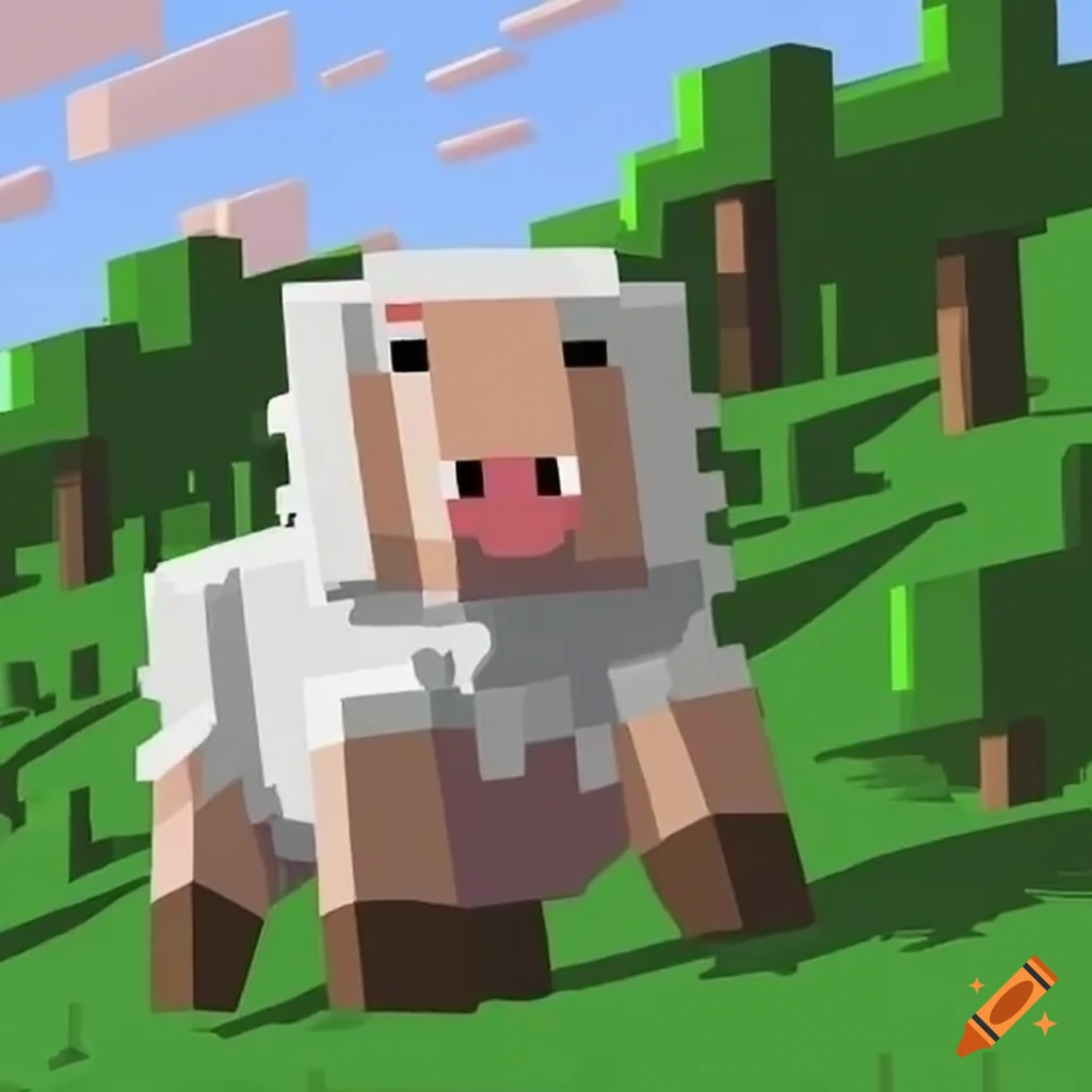 Cute Minecraft sheep prancing on a hill on Craiyon