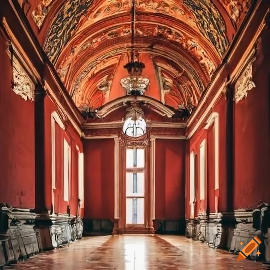 Palace with red brick in baroque style in the center of town on Craiyon