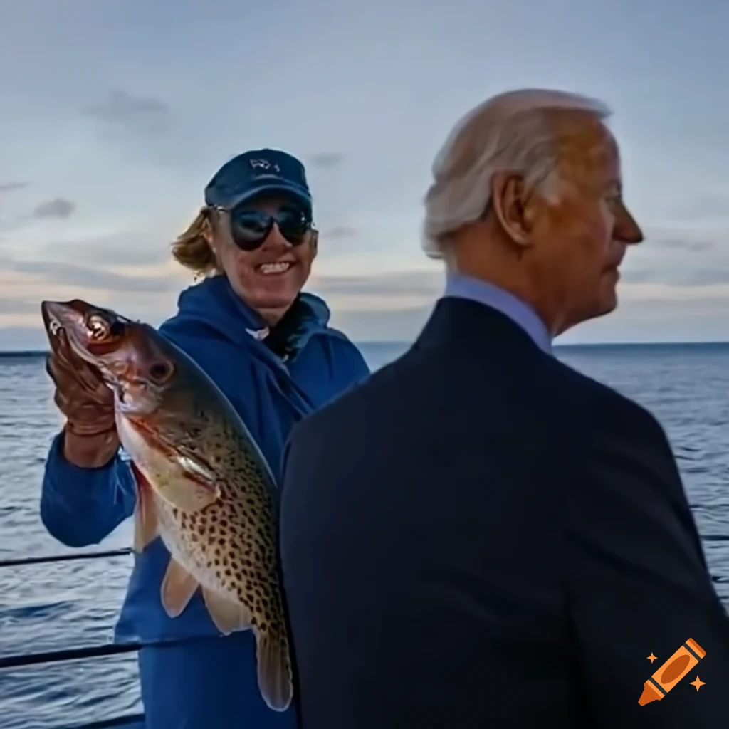 President Joe Biden fishing on a luxury cruise ship in Thunder Bay ...