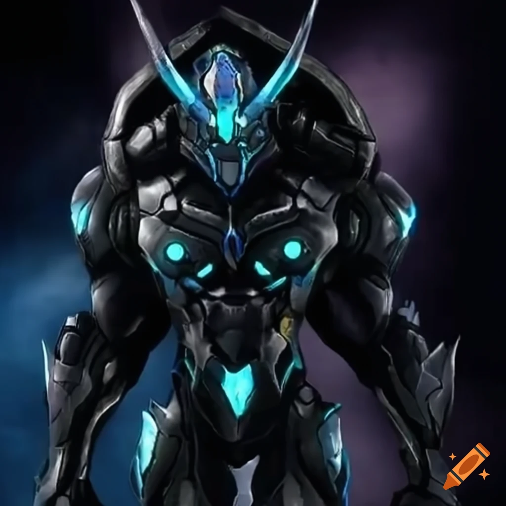 Universal energy being in black and blue energy armor with glowing neon ...