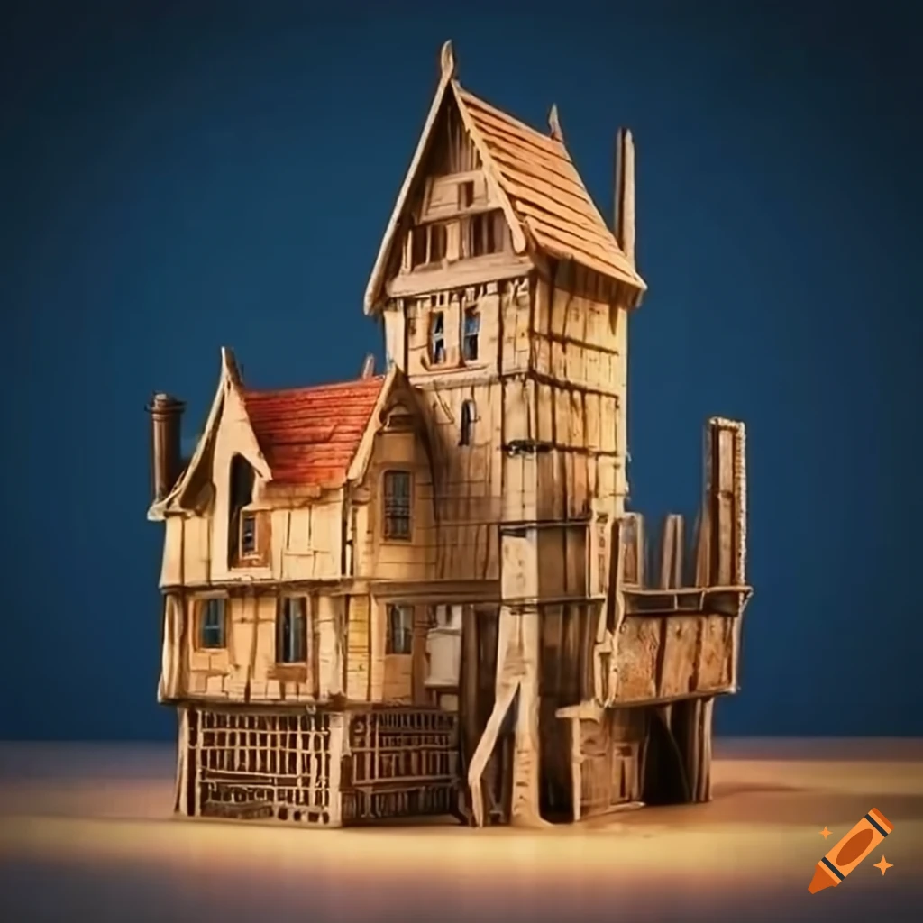 Model medieval seaport town made from cigarette boxes and popsicle ...