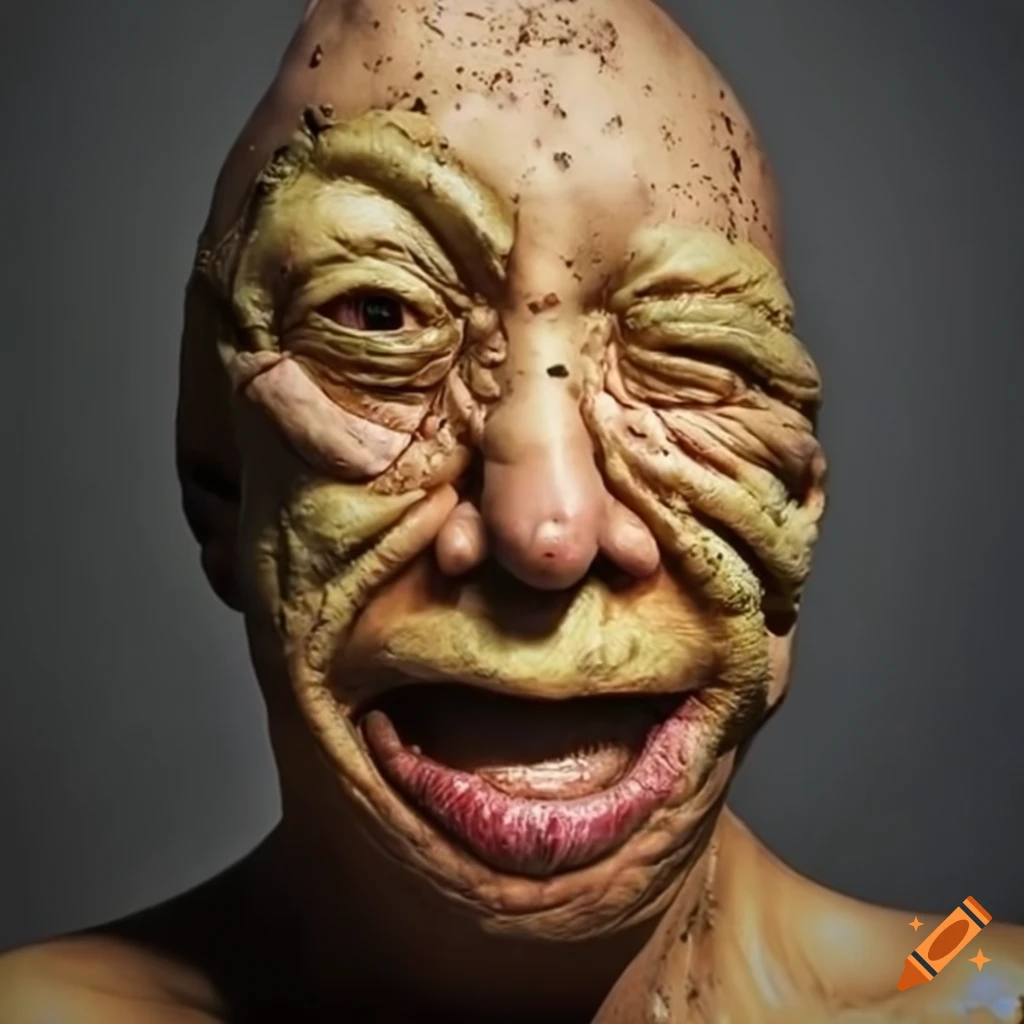 Hyper-realistic grinning face sculpture made from potato on Craiyon